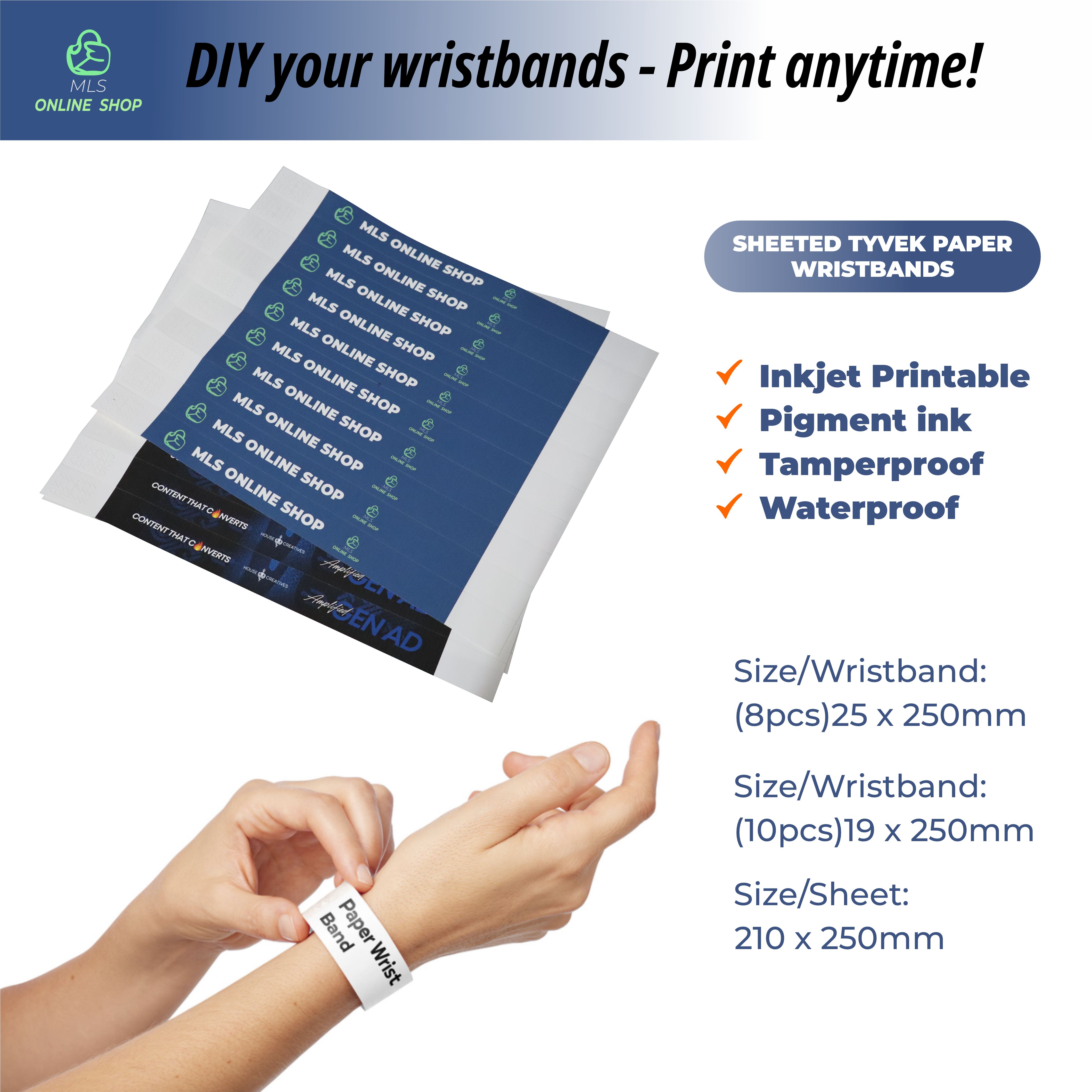 Inkjet Printable Tyvek Paper Wristband sheets, Event Wristbands, Resort ...