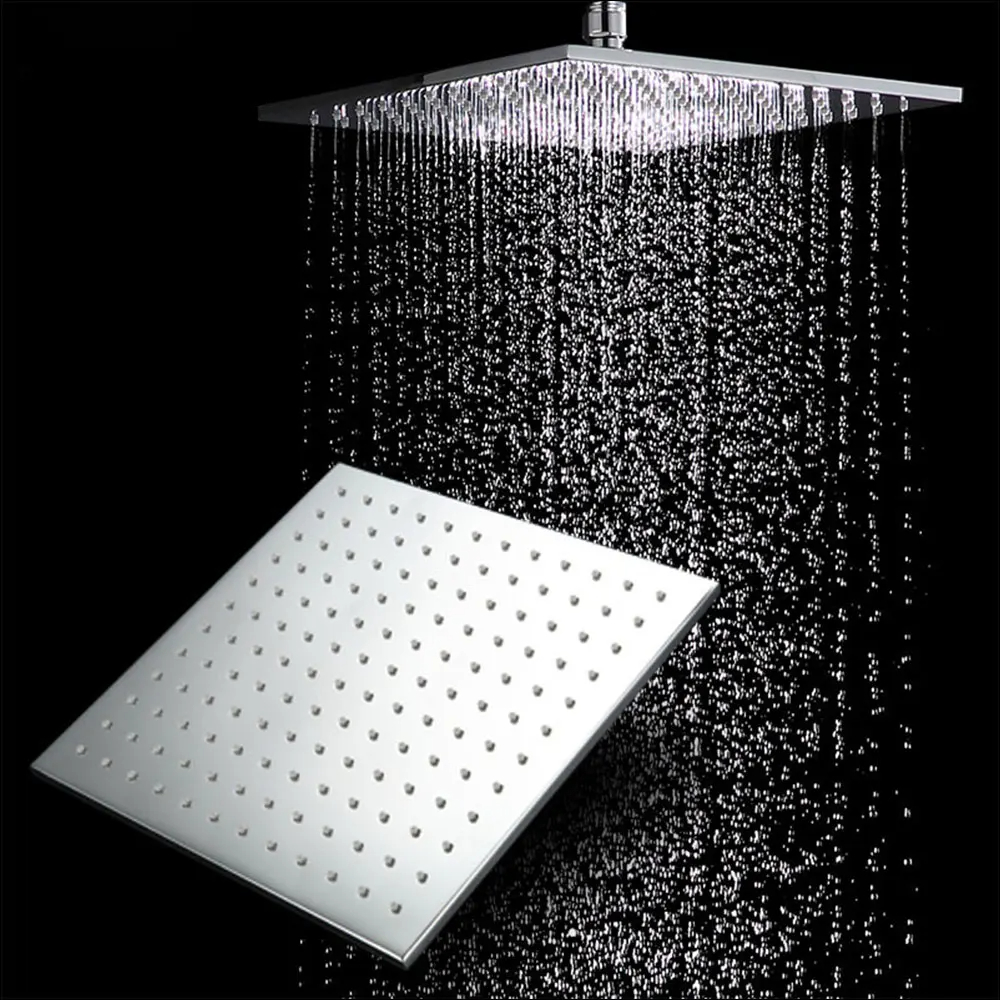 Ultra-Thin Stainless Steel Square Rainfall Shower Head – 8/10/12 Inch ...