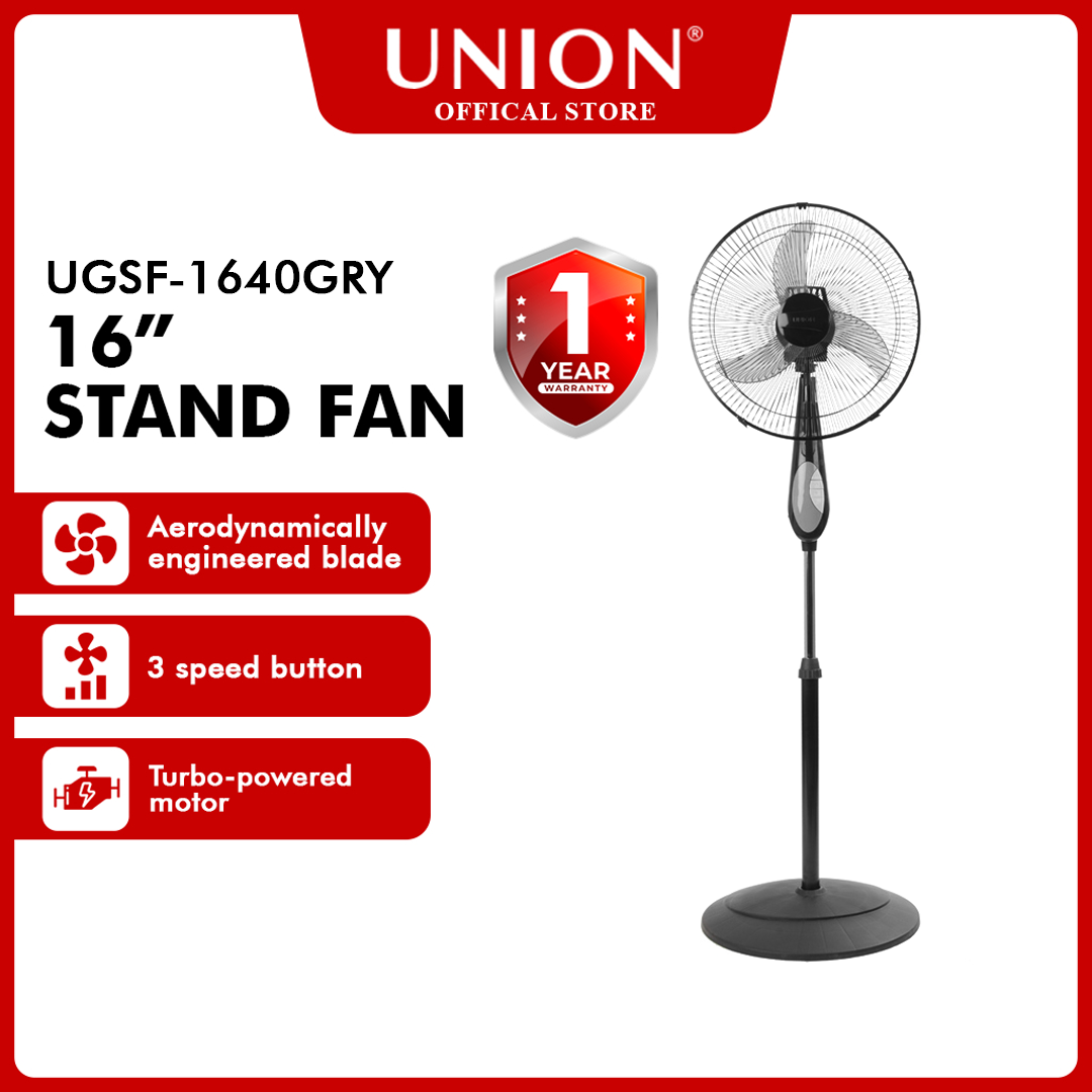 Union UGSF-1640 16" WindPlus Stand Fan Black/Gray with Turbo-Powered ...