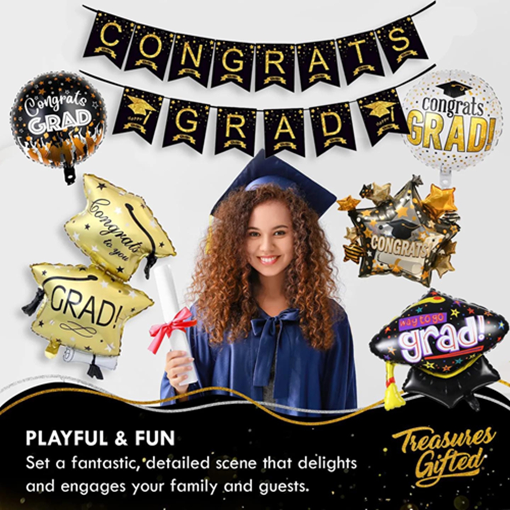 Congratulation GRAD Happy Graduation Season Foil Balloons Holder Stand ...