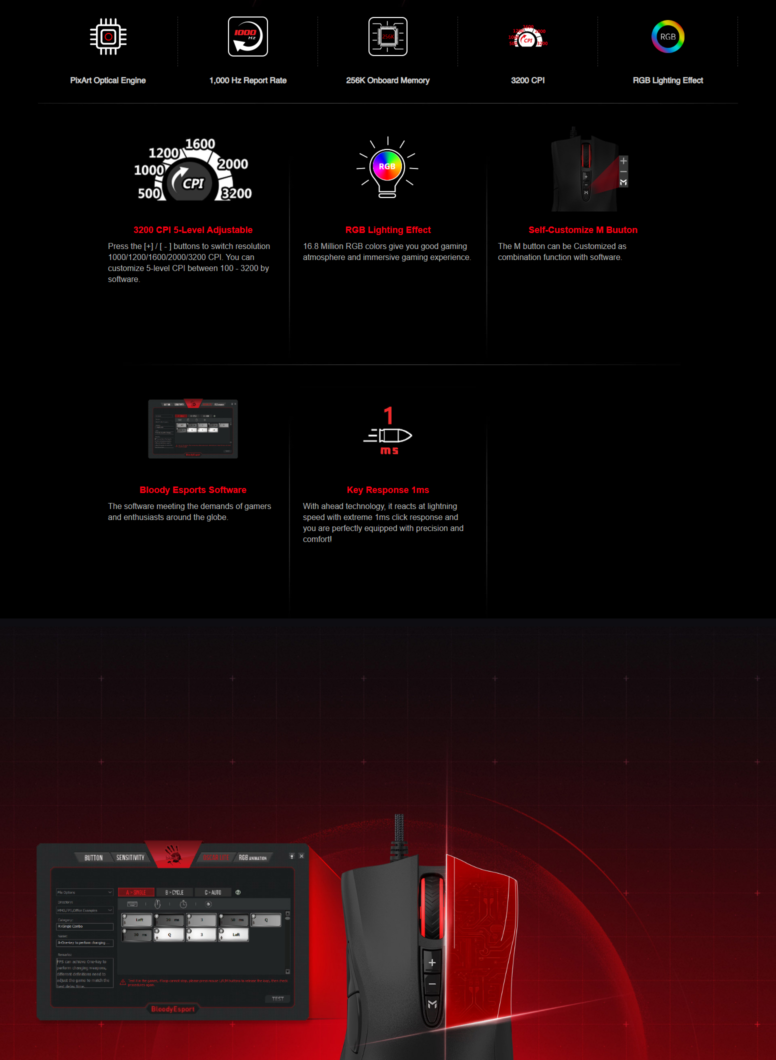 A4Tech Bloody ES5 3200 CPI PixArt Optical Engine RGB ESPORTS Gaming ...