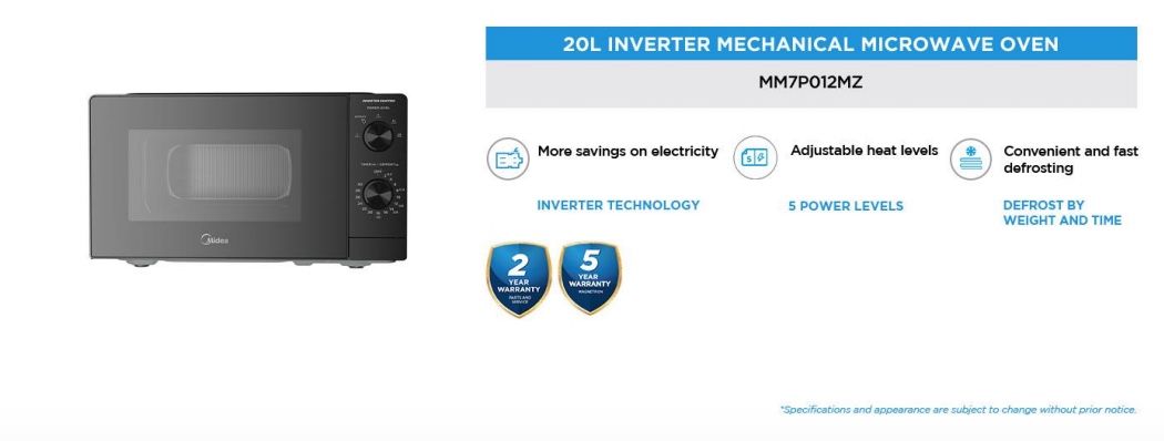 Midea 20L Inverter Quattro Series Mechanical Microwave Oven (Black ...
