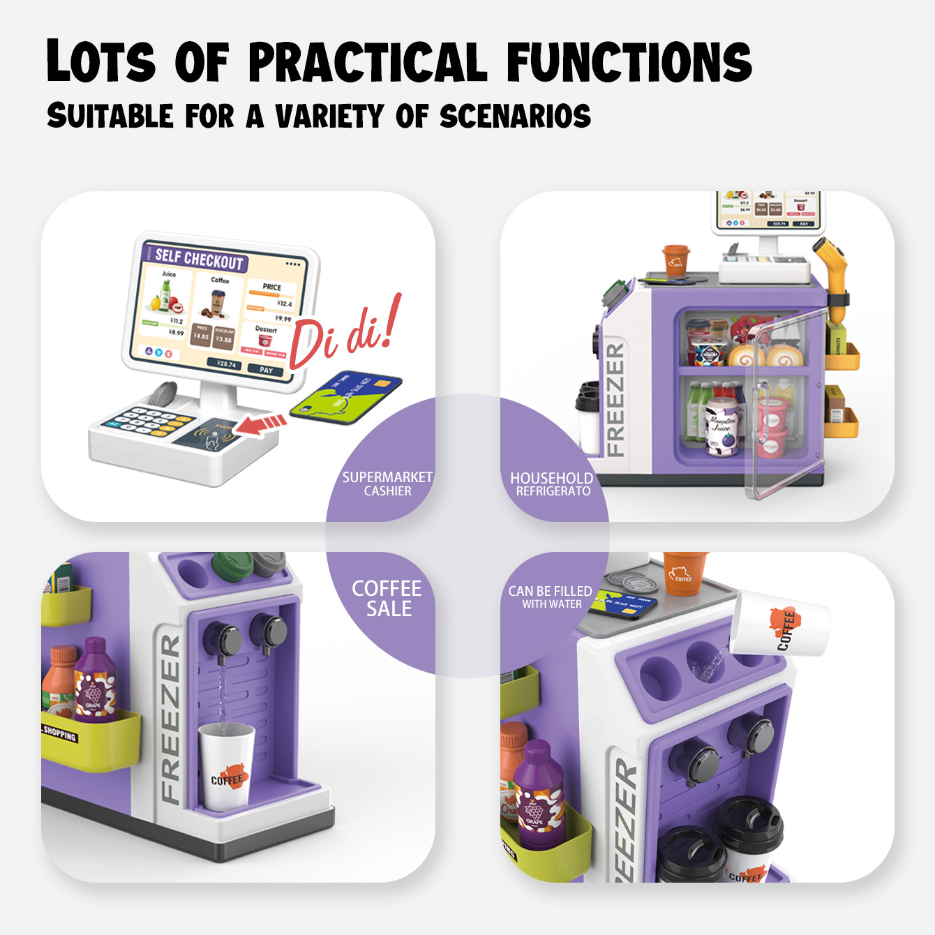 Cashier Toy Mini Supermarket Playset Coffee Machine Toy Pretend Play ...