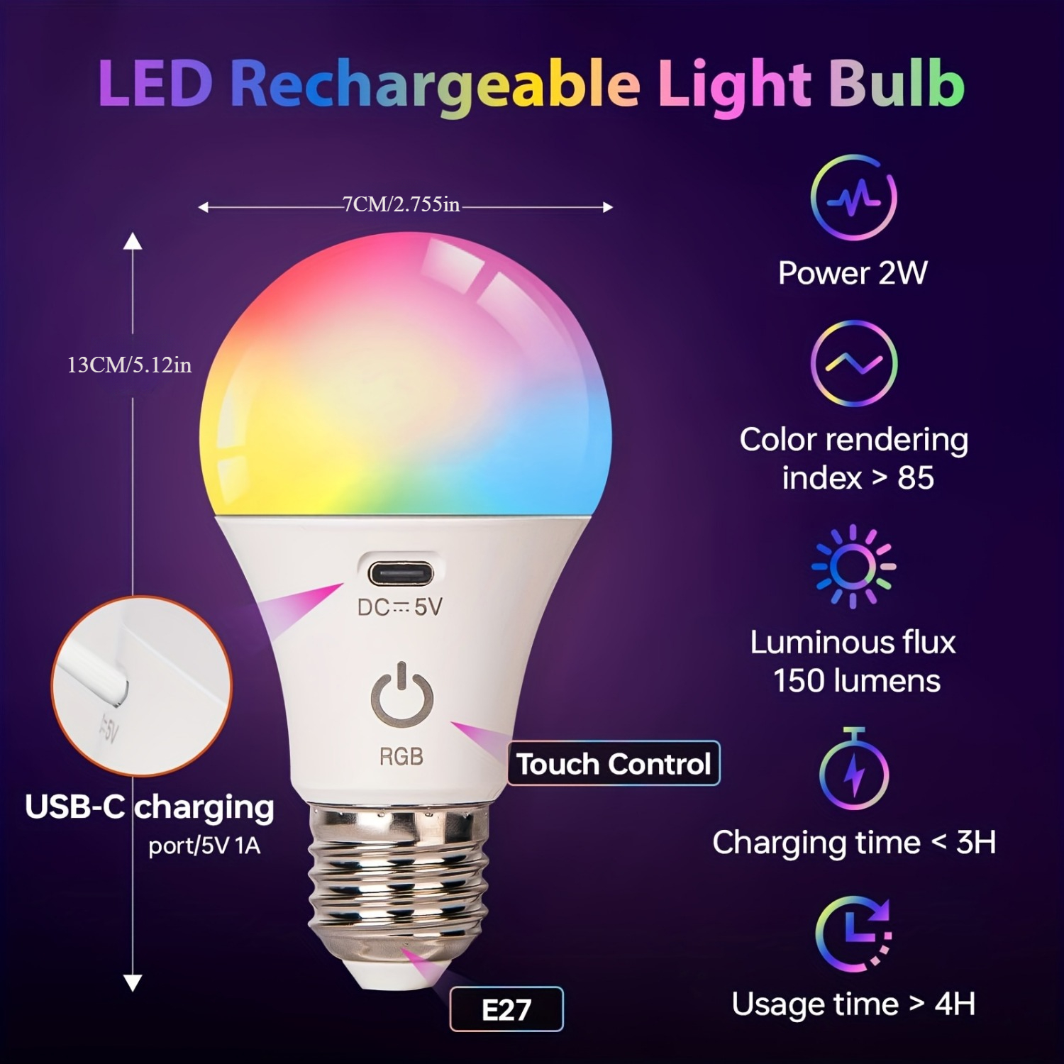 RGB LED A60 Bulb - Dimmable Smart Control Light with Color Changing ...