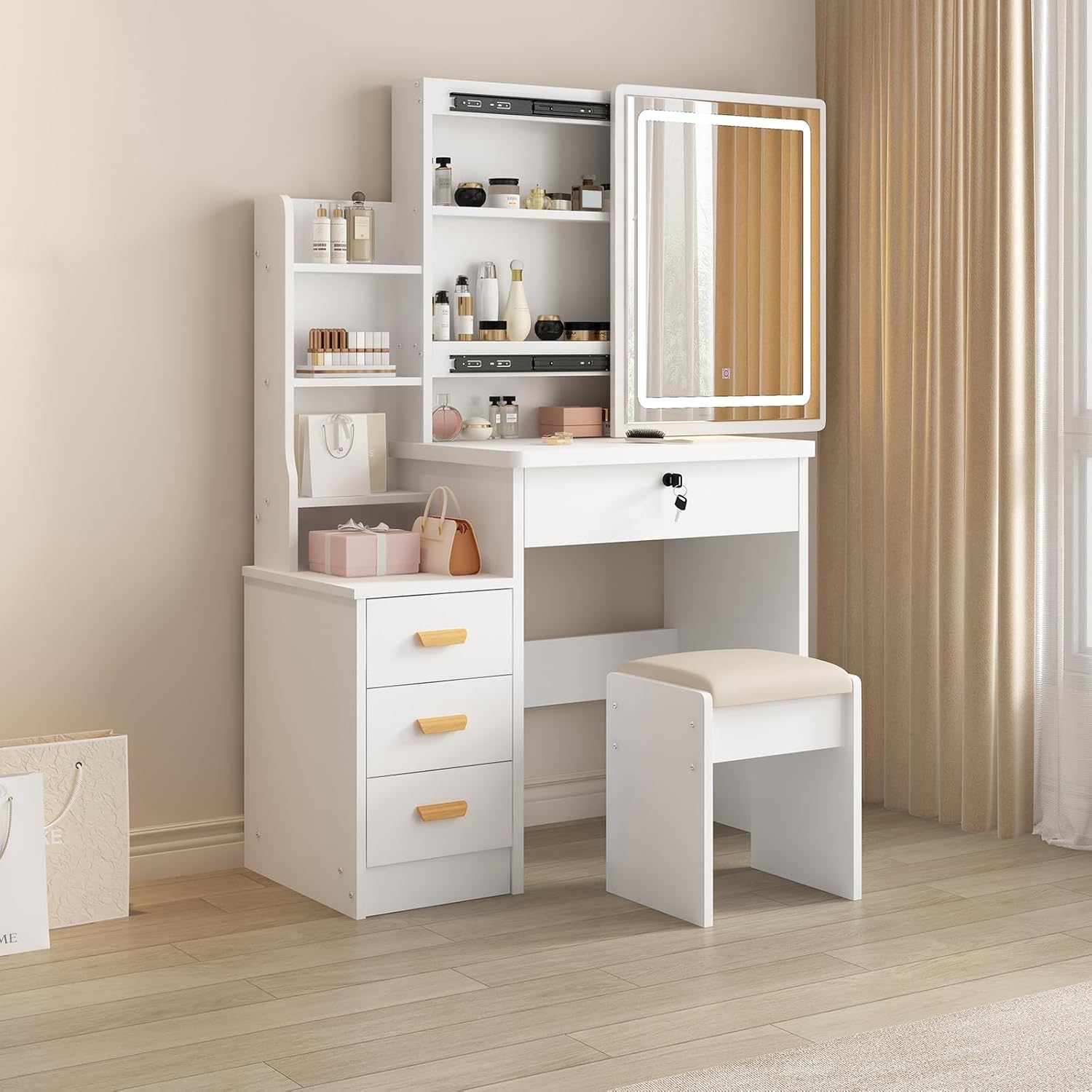 Dressing Table Organizer Integrated Small Table Dressing Table With LED ...