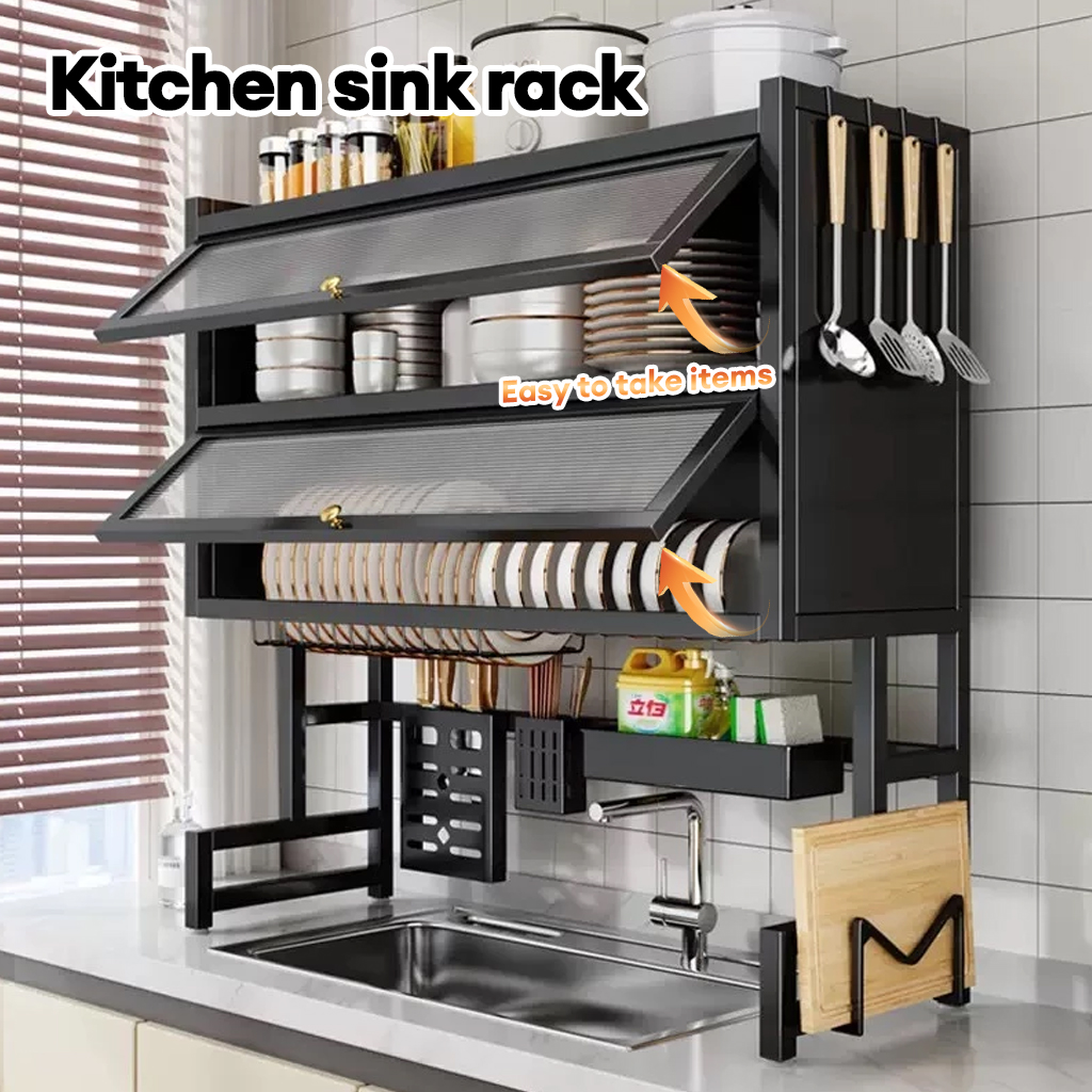 Over Sink Dish Cabinet Dish Drainer Cabinet with Cover Multifunctional ...