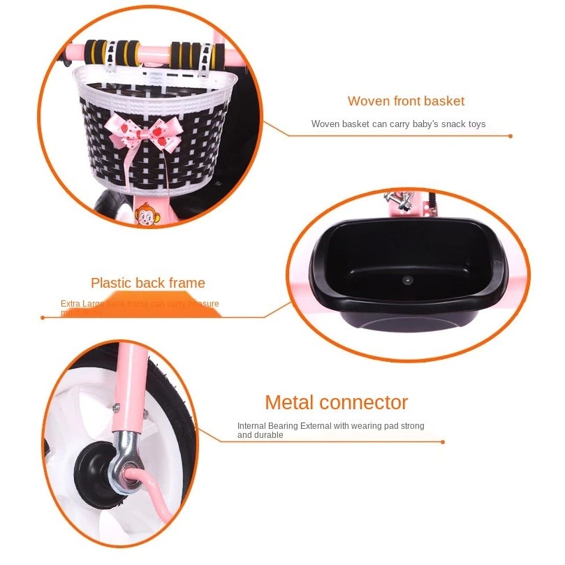 BEIGE Bike for Kids 3 Wheels 1-8 years old With Front Back Basket Push Handle Baby Stroller Bike ...