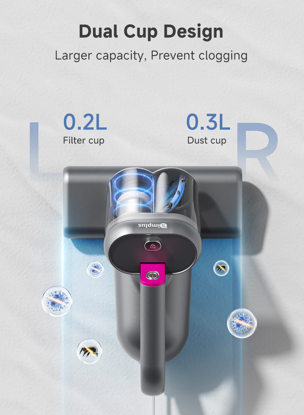 Simplus Dust Mite Vacuum Cleaner For Bed Dual Cups With UV Sterilization Mite Removal | Shopee ...