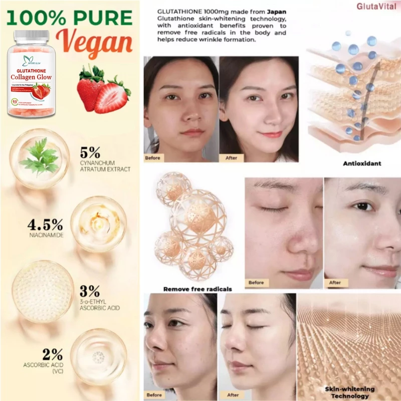 60 Gummies Nature Glow Glutathione Collagen Supplement for Brighter ...