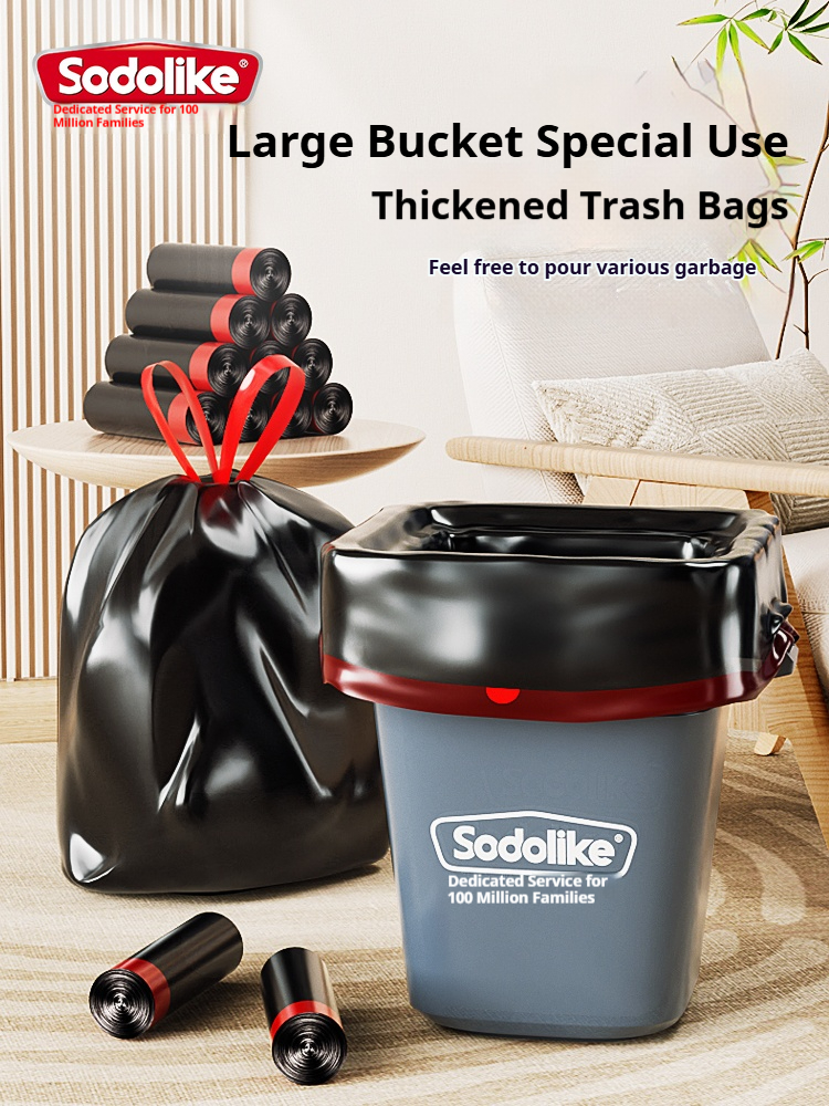 100Pcs Drawstring Trash Bag Large Extra Thickned Black Garbage Bags ...