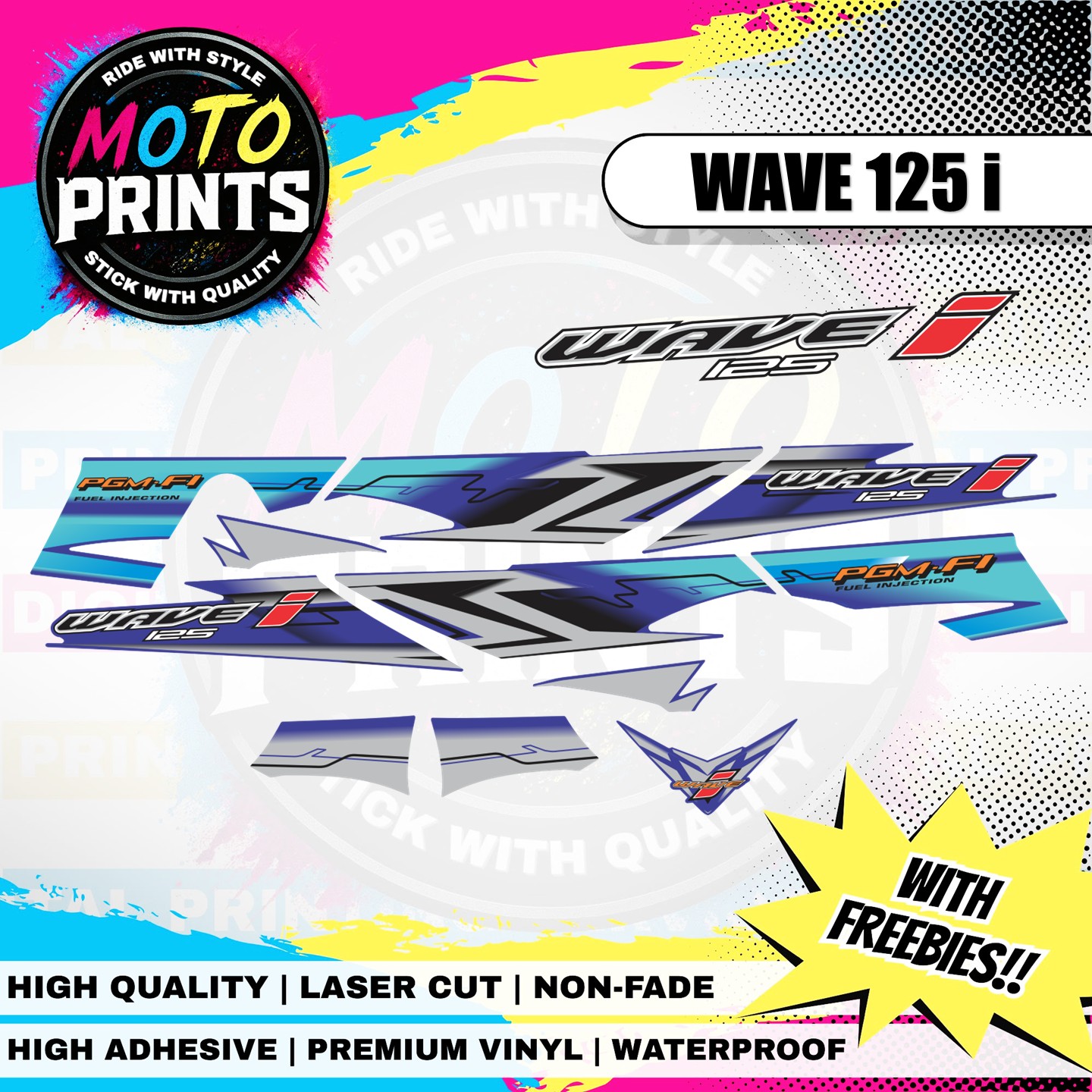 HONDA WAVE 125 I 2007 MODEL 5 DESIGN DECALS (WATERPROOF, LAMINATED ...