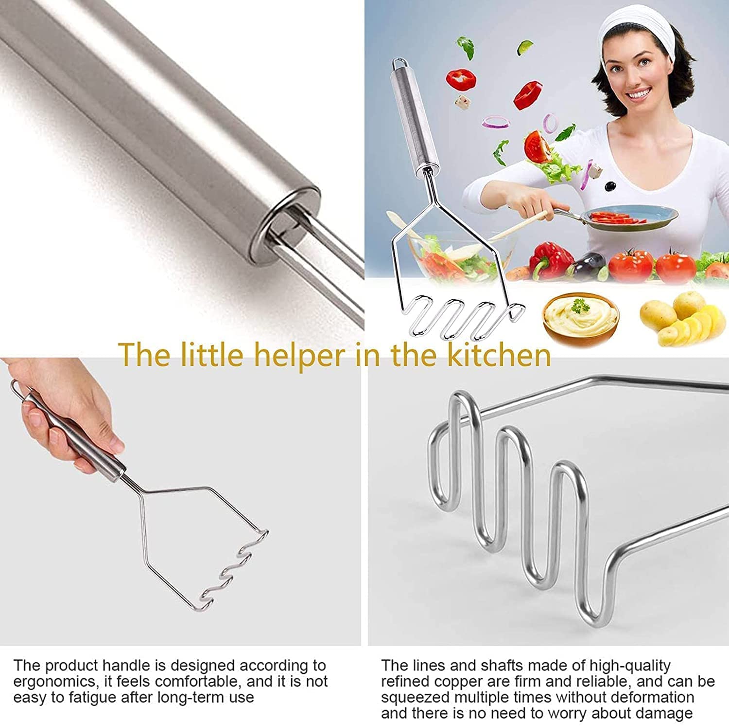 Stainless Steel Potato Puddler and Masher Presser Metal Kitchen Tool ...