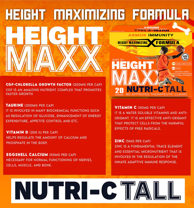 Height Maxx Nutri-C Tall Height Booster Capsules Non Acidic Vitamin C ...