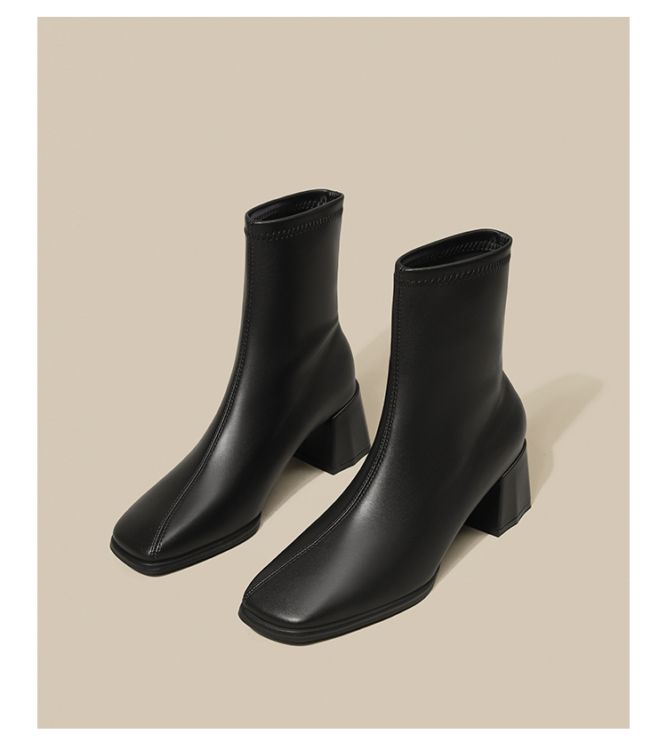 MIA 6CM High Leather Soft Boots For Women Fashion w/zipper Block Heels ...