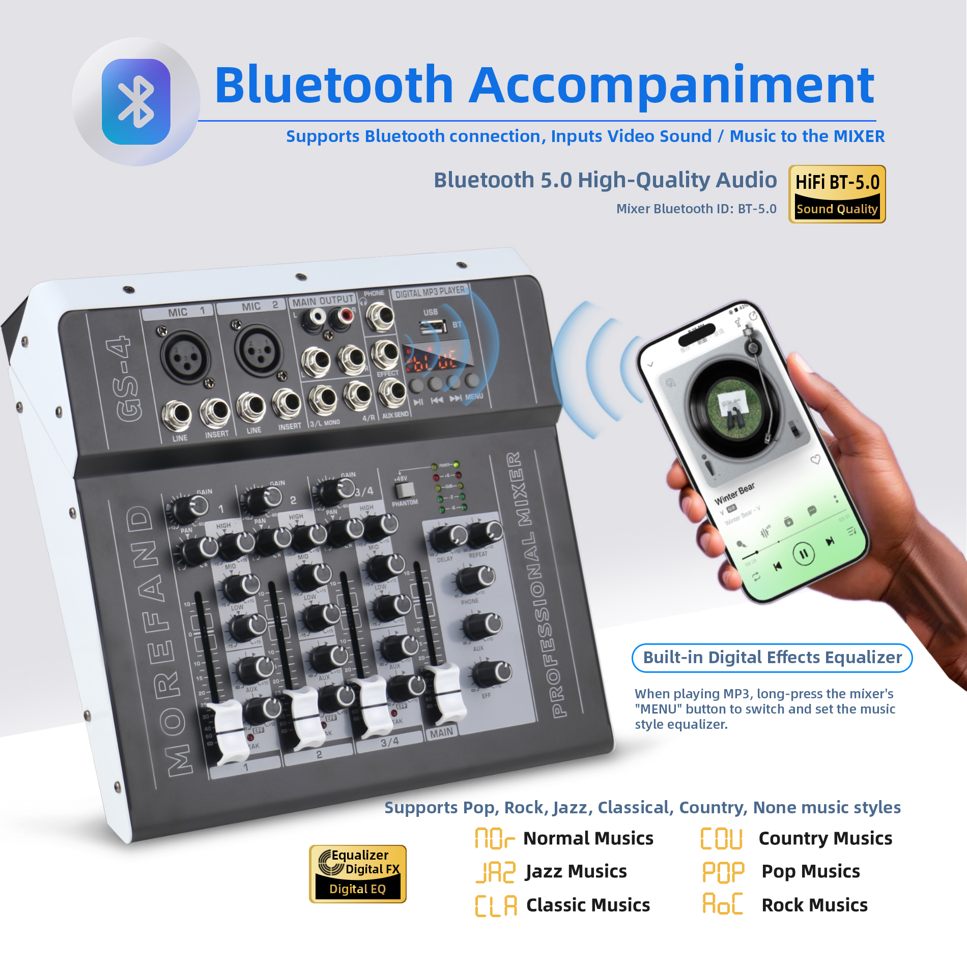 GS-4/GS-7 4/7-channel mixer support Bluetooth/MP3/USB Professional ...