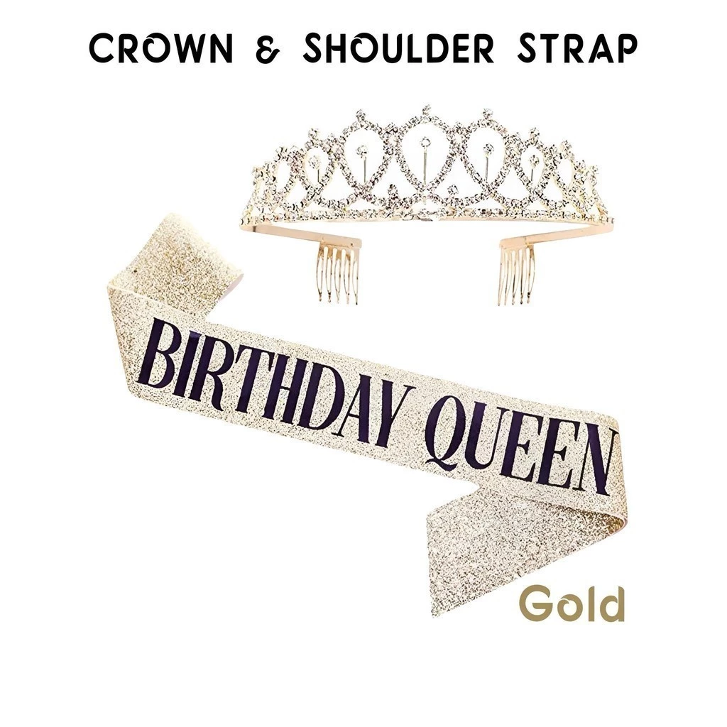 Birthday Sashes Crown Set Sash Shoulder Strap Princess Queen With Tiara ...