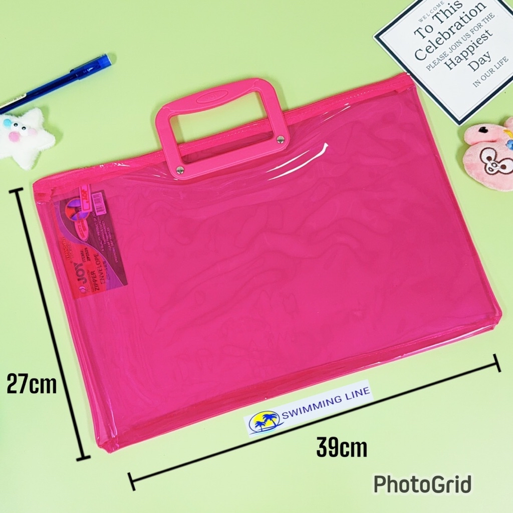 Plastic Envelope W/ Handle JOY Long Expandable Zipper Clear Colored ...