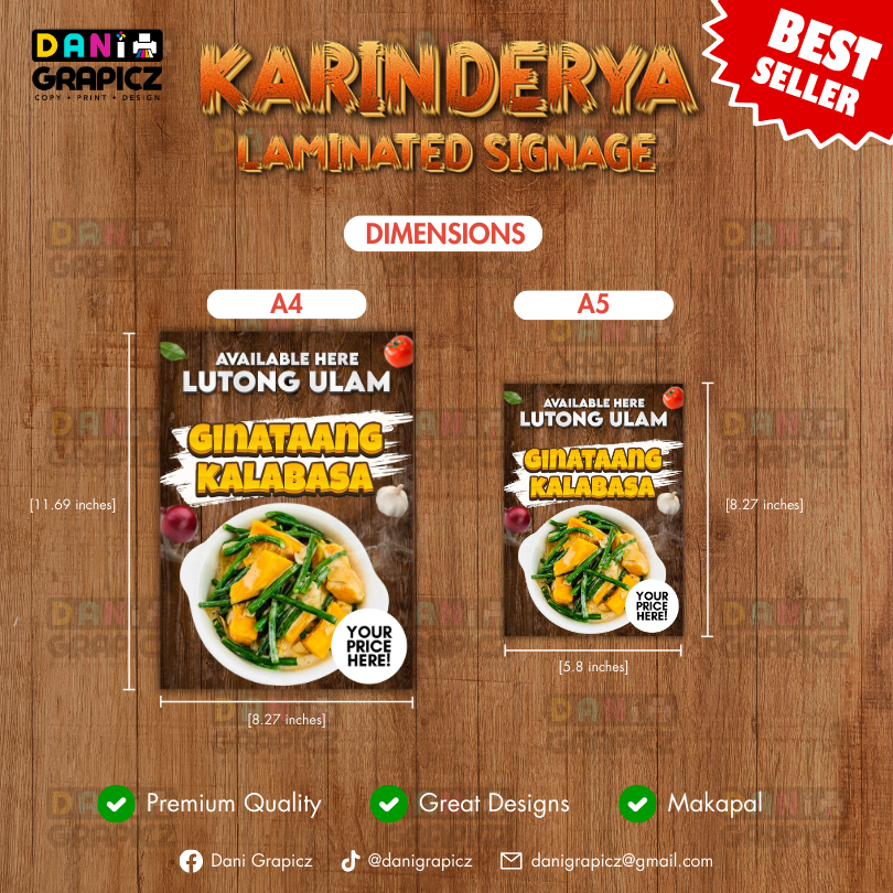Karinderya Laminated Signage Kainan Ulam Display Carinderia A4 / A5 ...
