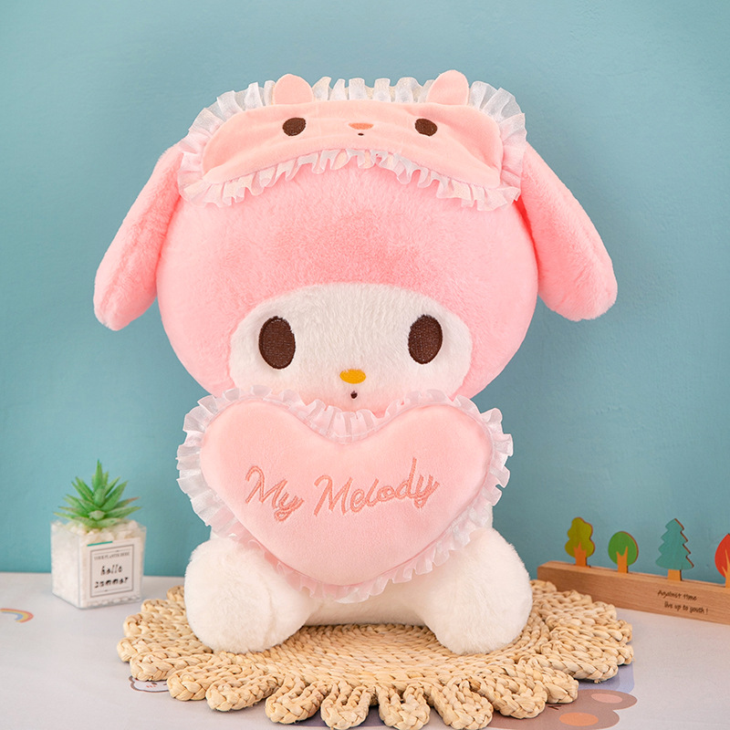 45CM Sanrio Kuromi Melody Plush Doll Eye Mask Hug Heart Kawaii Stuffed ...
