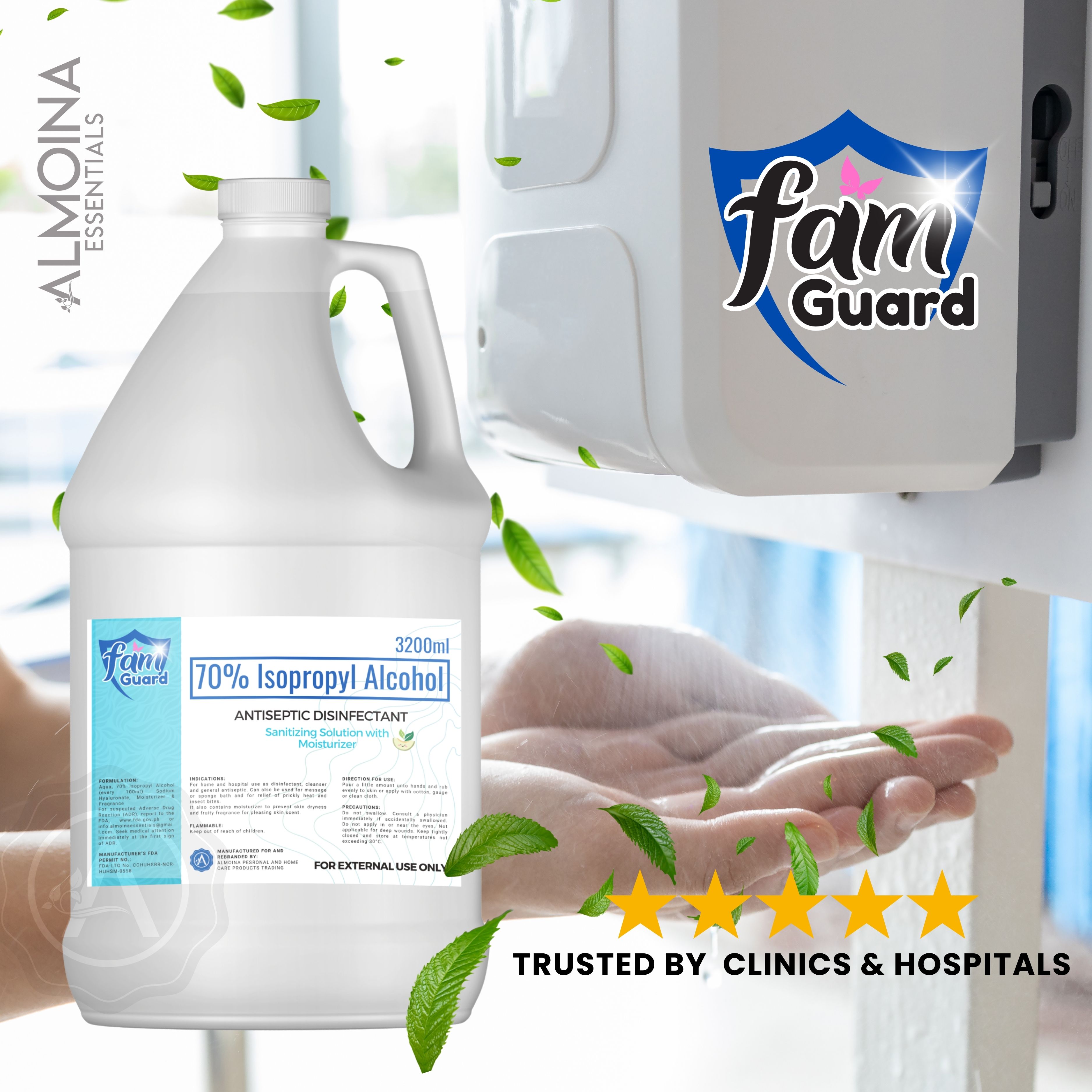 FAM GUARD 70% Isopropyl Alcohol Disinfectant & Hand Sanitizer with ...
