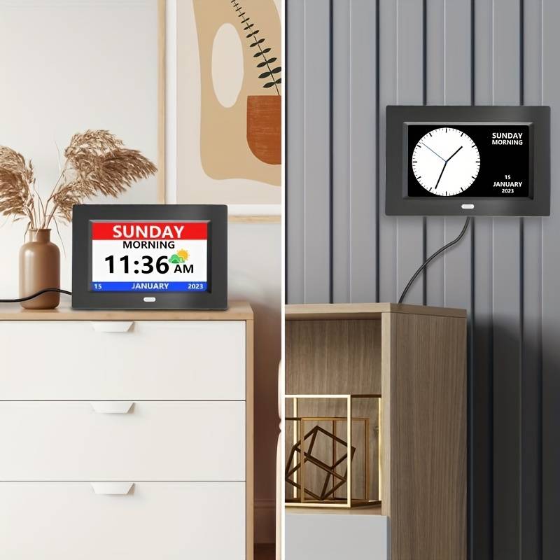 7Inch Digital clock photo frame Display Digital Clock for Seniors with ...