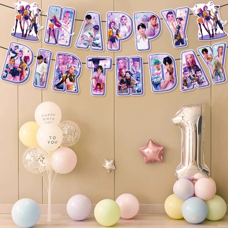 Birthday Party Decoration Set – Kpop Demon Hunter Girl Backdrop Cloth ...