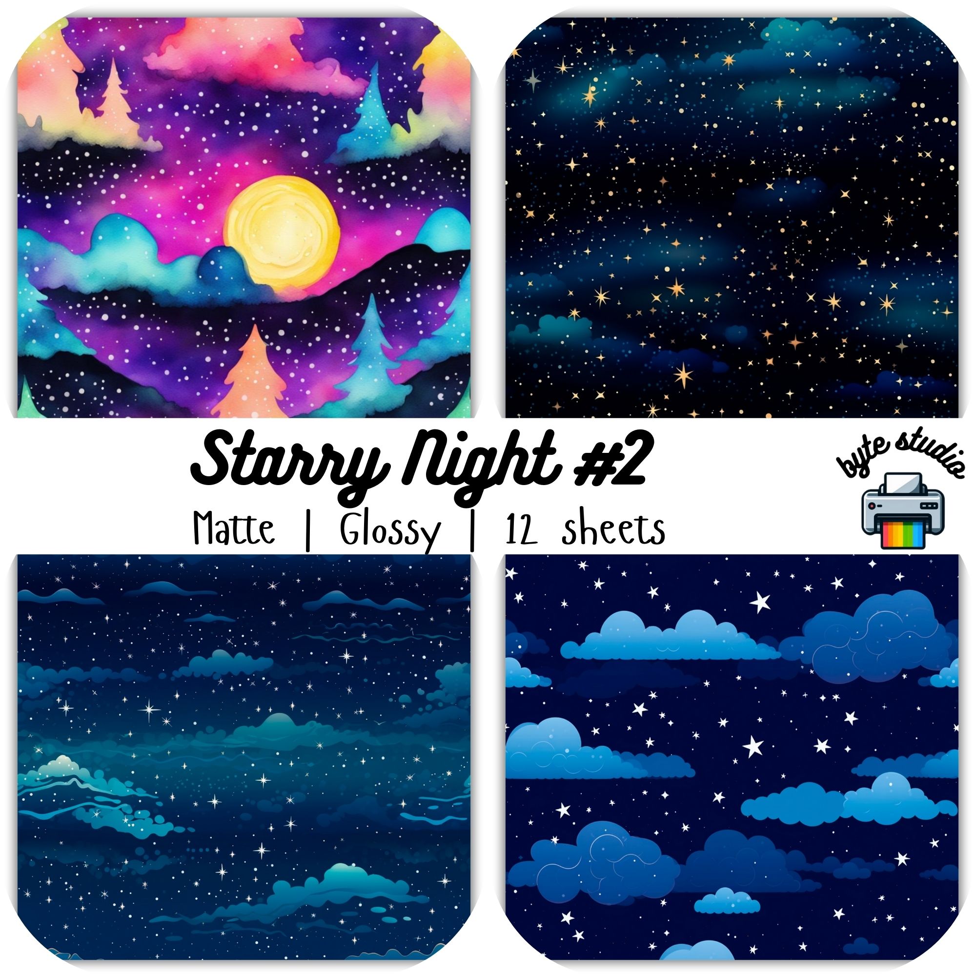 12 Sheets Starry Night #2 by byte studio | Cardstock Craft Paper Junk ...