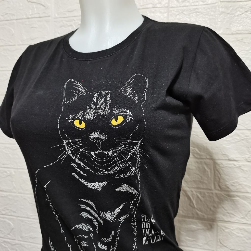 Preloved T Shirt Black Cat Pusang Itim | Shopee Philippines
