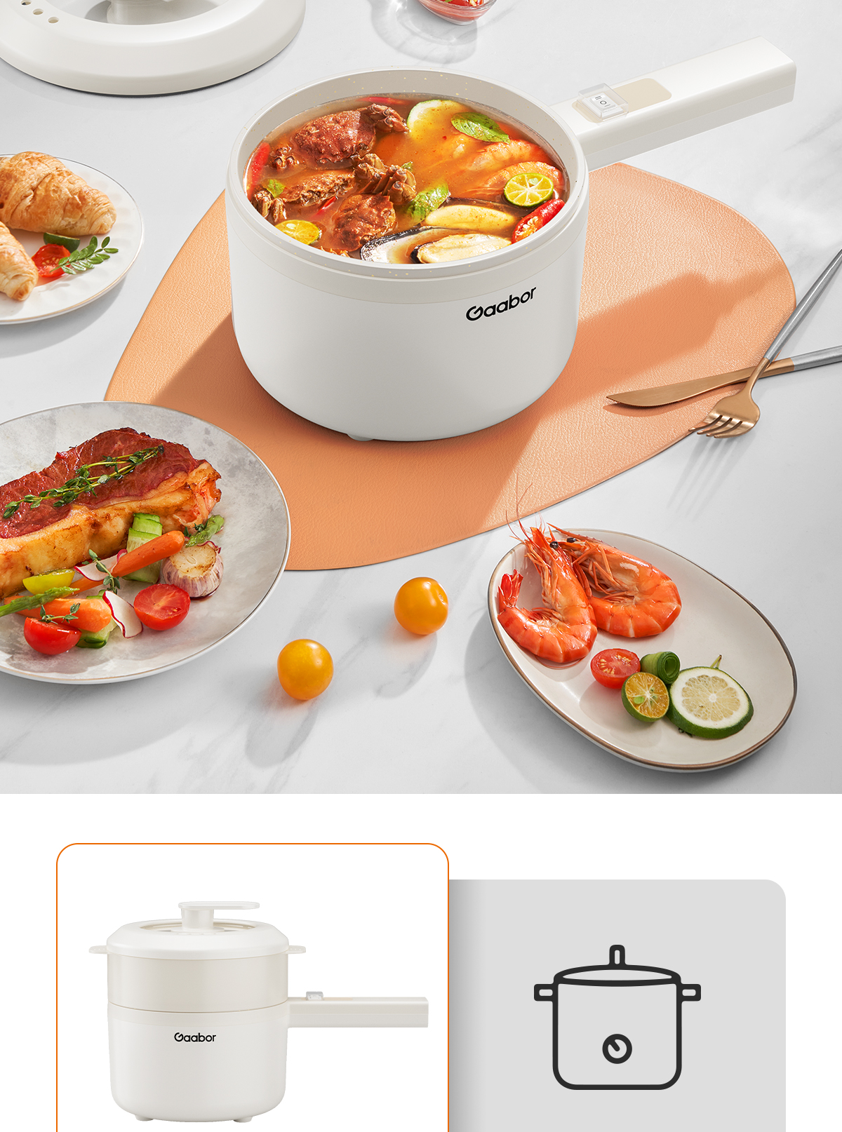 Gaabor 3L All-in-One Electric Cooking Pot with 360° Heating Multi ...