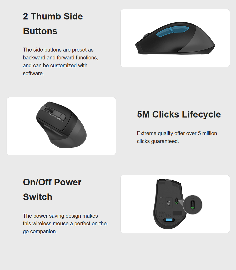 A4Tech FG35C Plus 3200 DPI Nano Receiver Rechargeable Wireless Mouse ...
