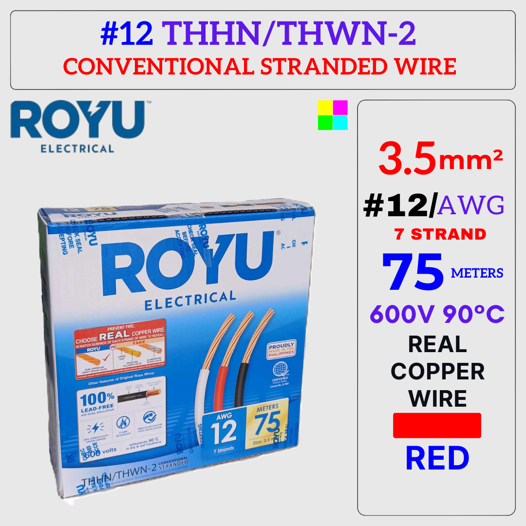 (Red) Royu 3.5mm² (#12) AWG 12/7 Strand THHN/ THWN-2 Stranded ...
