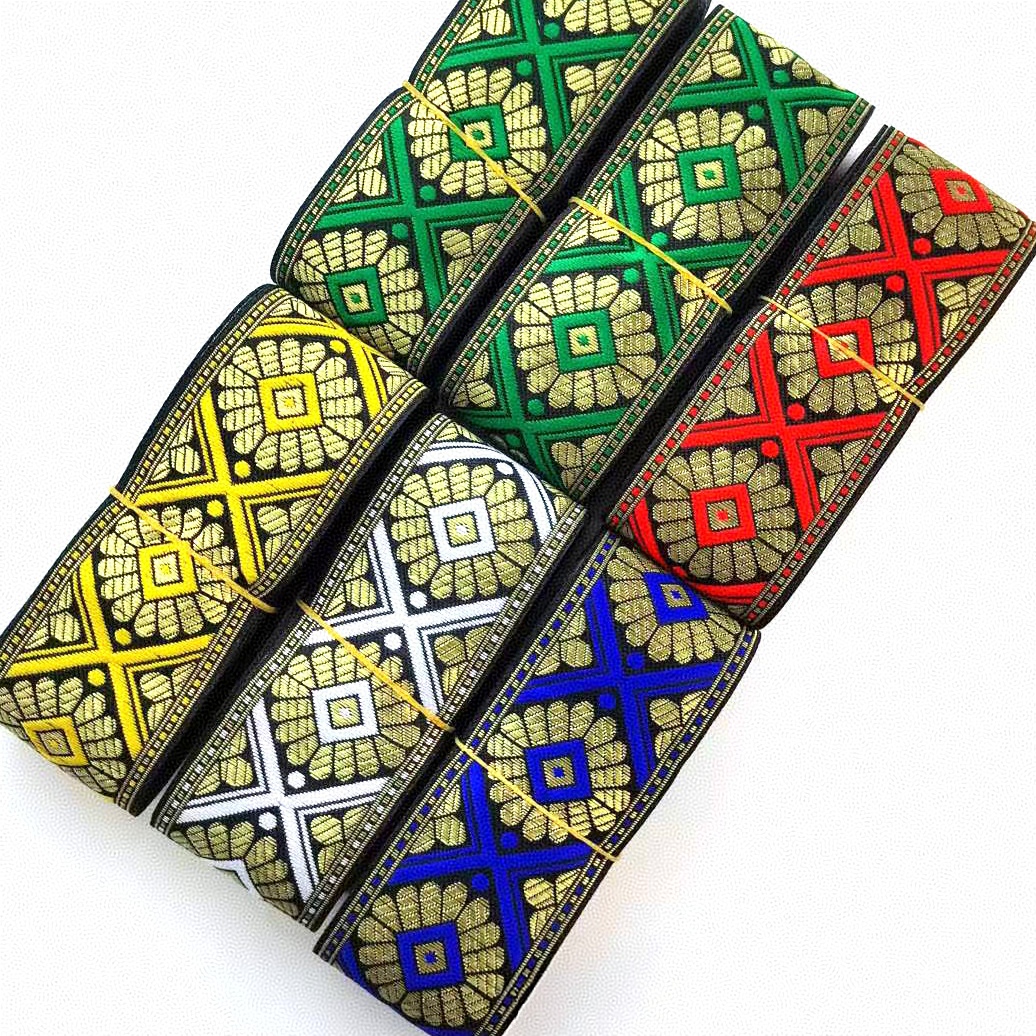 25M/Roll Geometry Embroidered Jacquard Ribbon Ethnic Headwear Lace 5cm ...