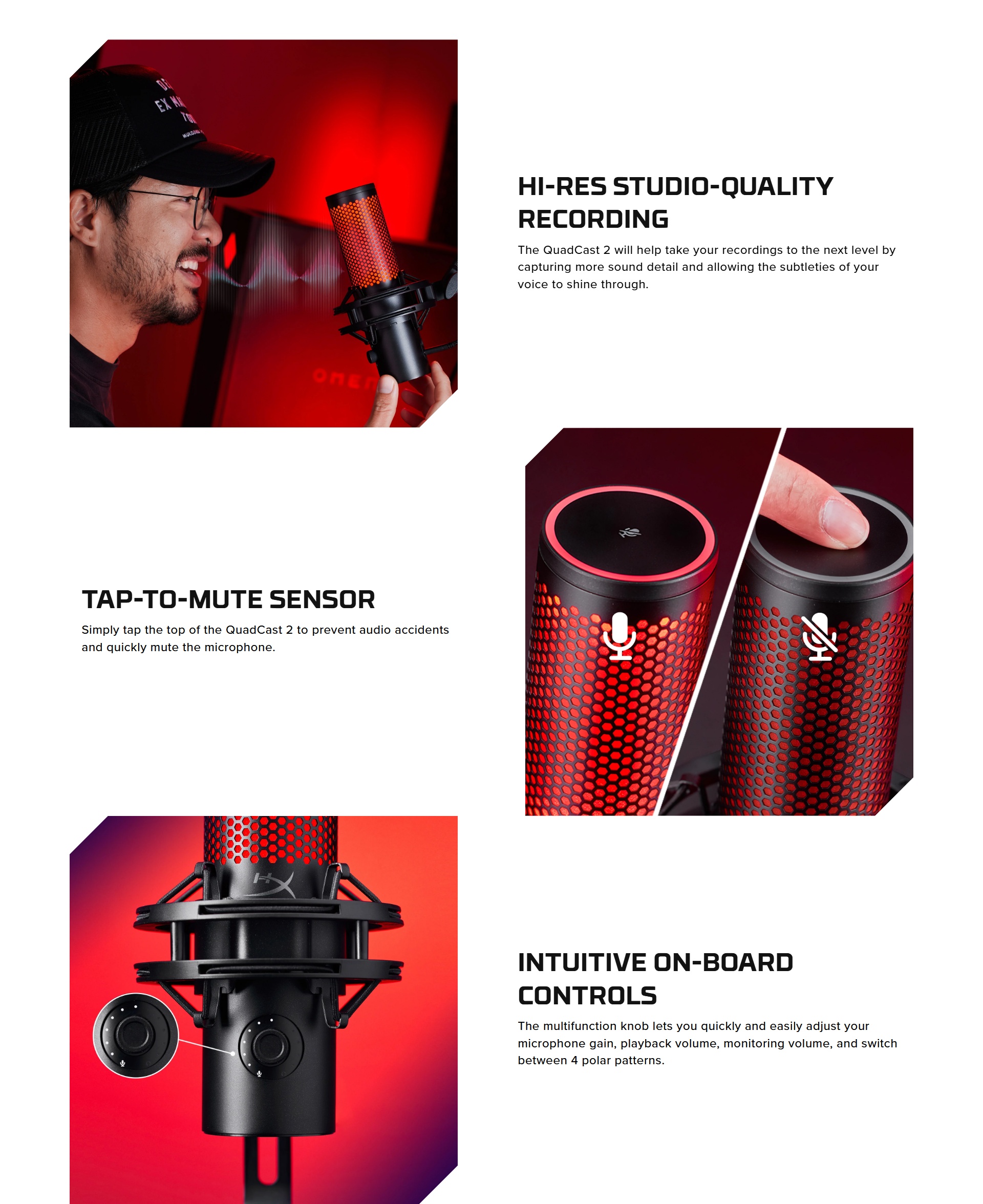 HyperX QuadCast 2 Hi-Res Studio-Quality Recording USB Gaming Microphone ...