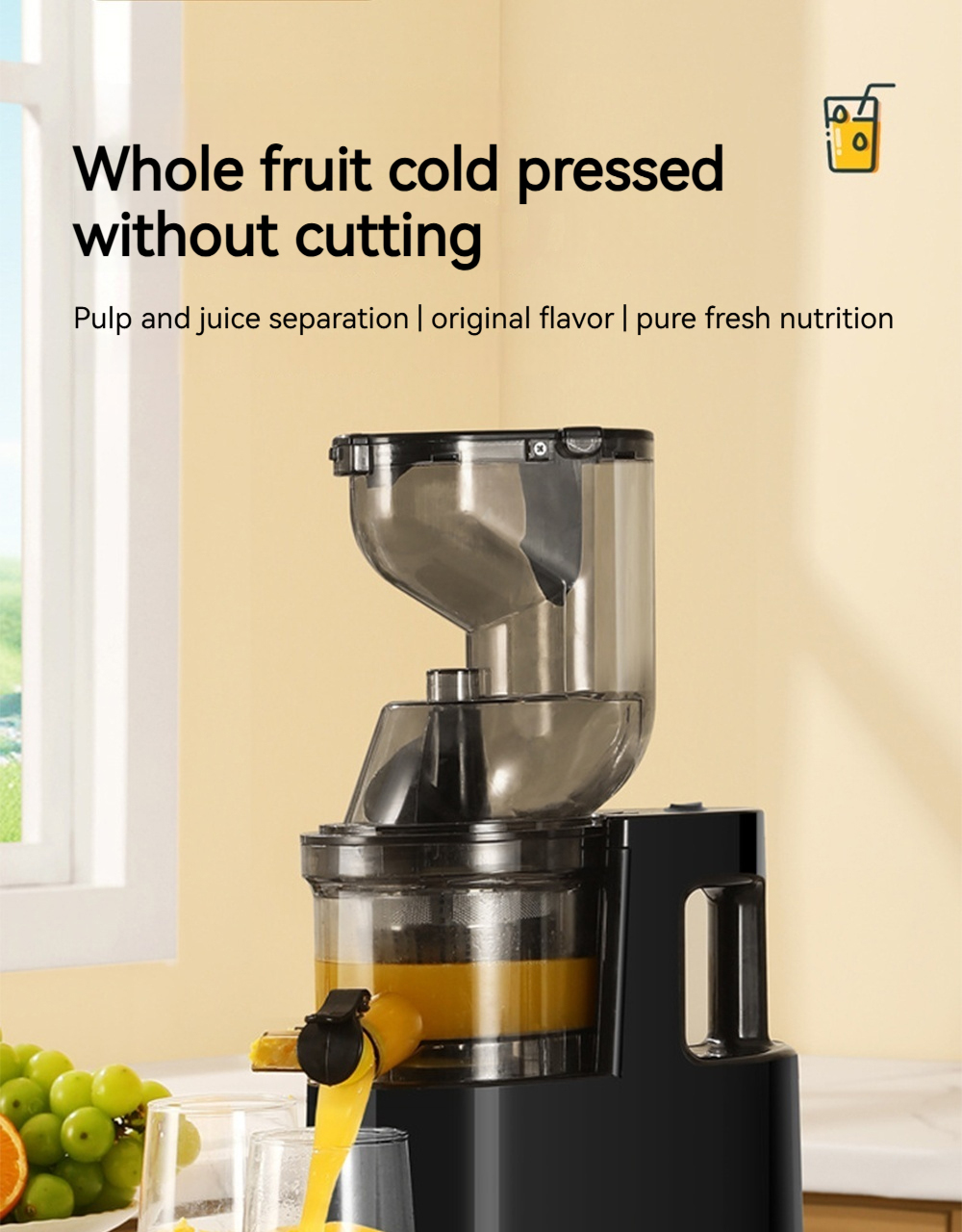 INSMART Fully Automatic Juicers Pulp and Juice Separator 85mm Large Diameter Fruit Blender ...