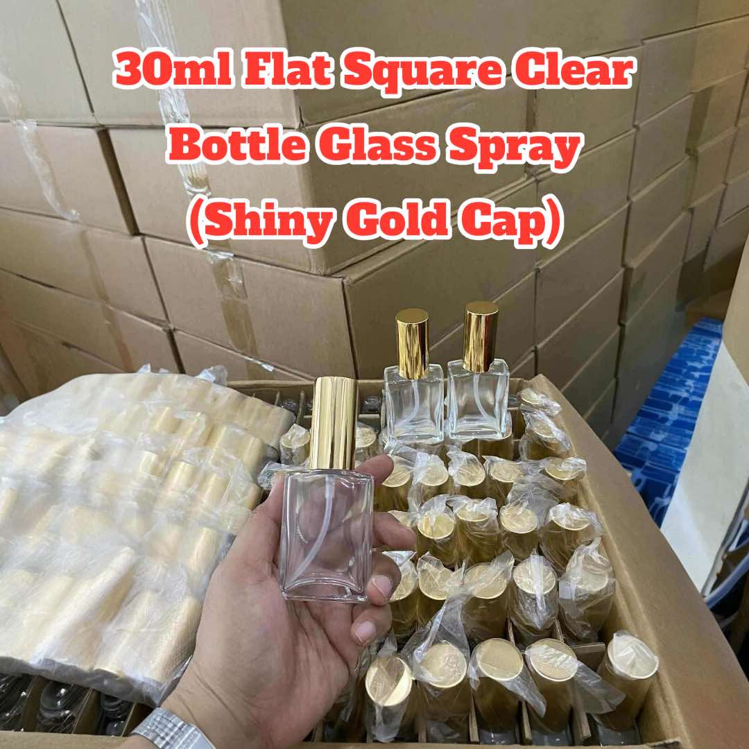 30ml Simple Flat Square Clear Bottle – Refillable Spray with Gold Cap ...