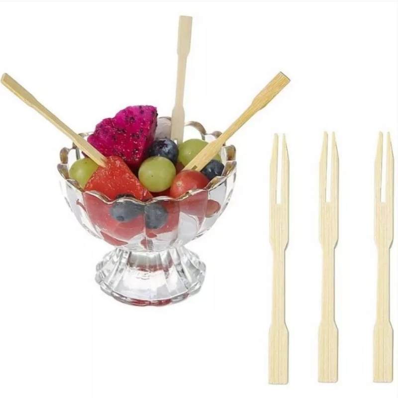100PCS Bamboo Mini Fork Siomai Takoyaki Fishball Pica Pica Pruit Pick ...