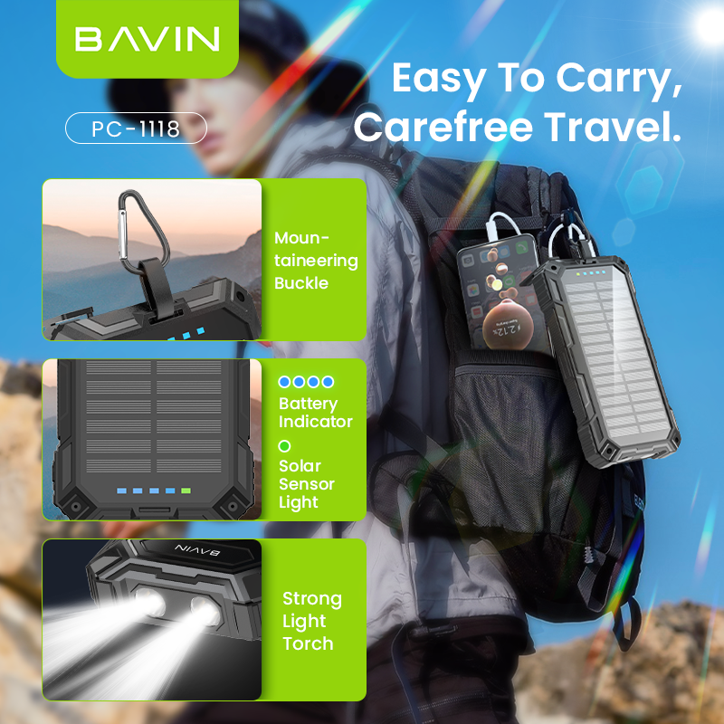 BAVIN PC1117 10000mAh /20000mAh Portable Wireless Solar Powerbank 22.5W ...