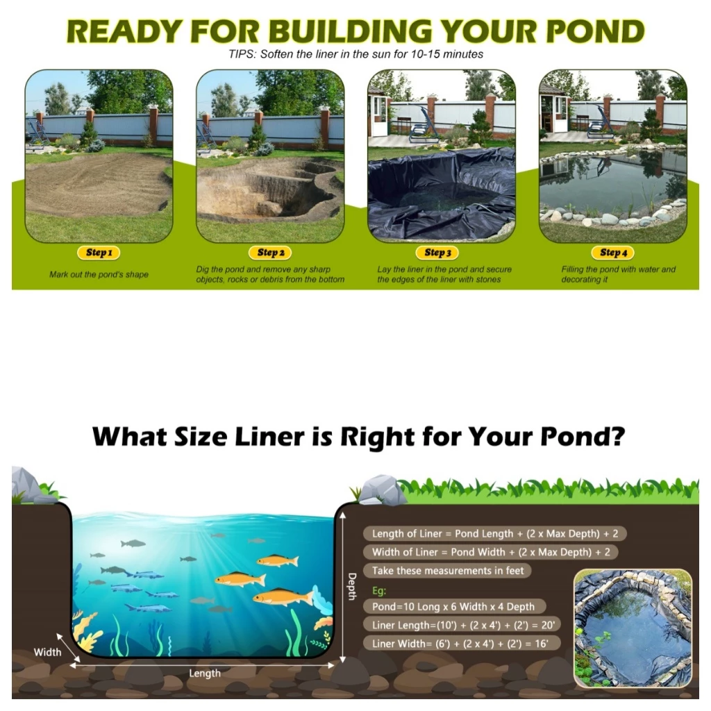 COD Durable Black Fish Pool Pond Liners Reinforced HDPE Membrane ...