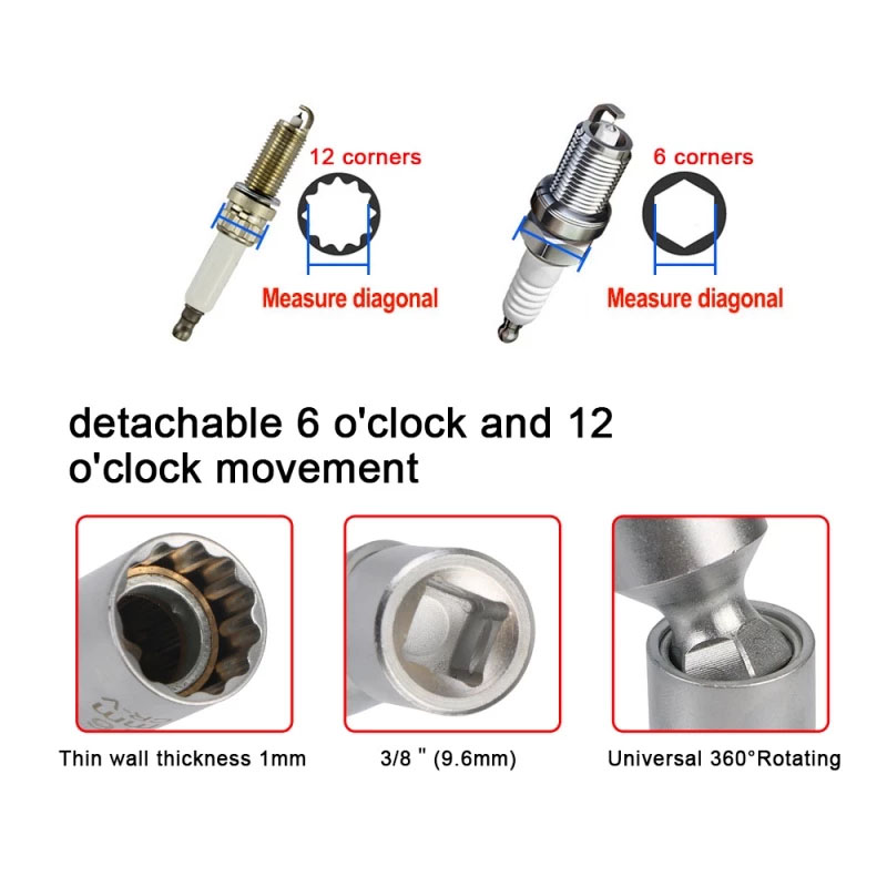 Spark Plug Socket Wrench Adapter Set 14/16mm Universal 3/8" Drive ...