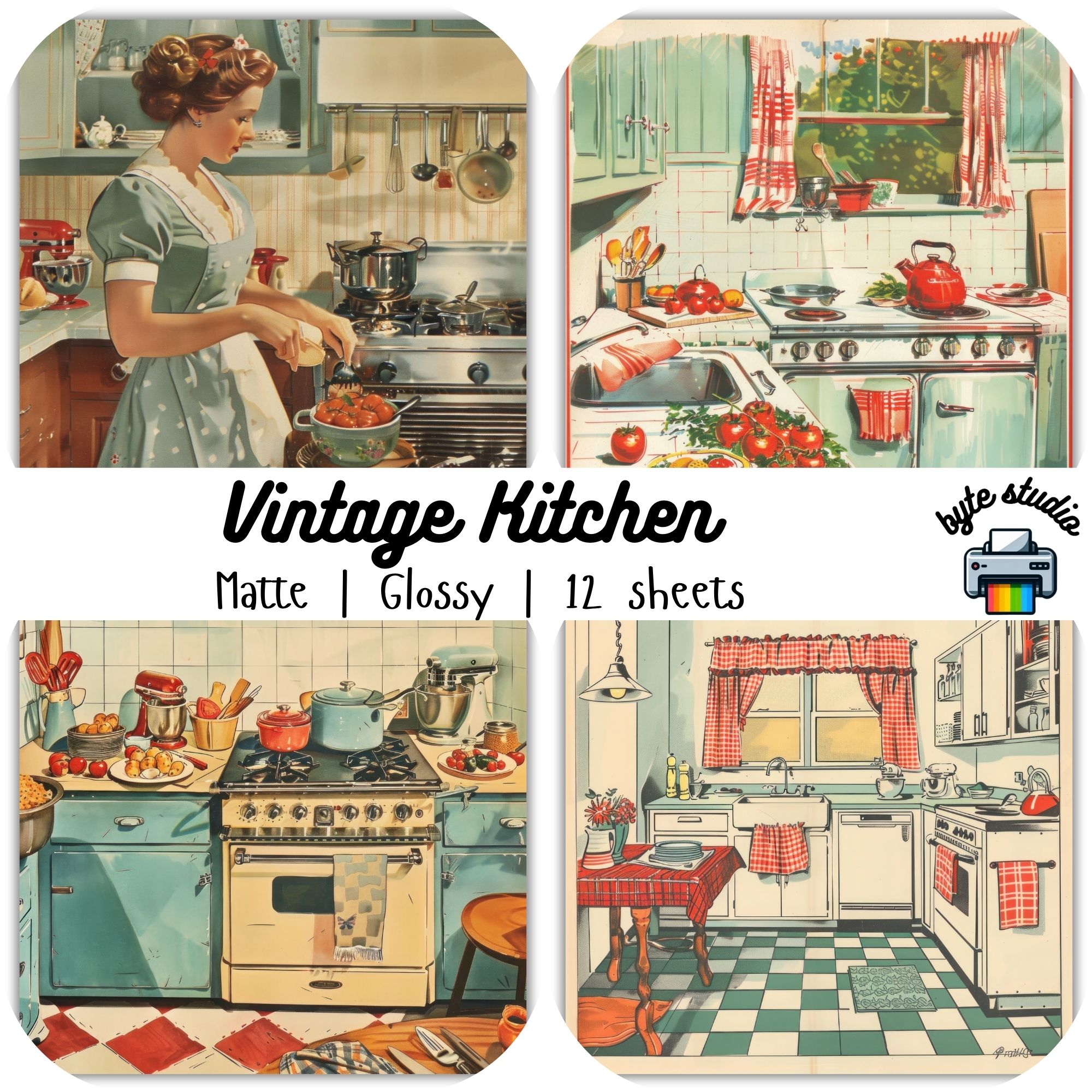 12 Sheets Vintage Kitchen by byte studio | Cardstock Craft Paper Junk ...