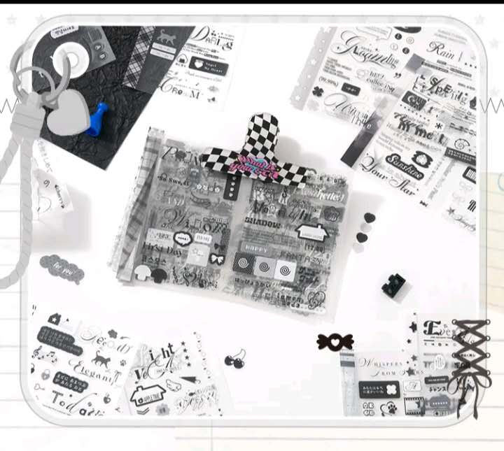 Korean Ins Style M5 Folding Text Sticker Book Black and White & Color ...