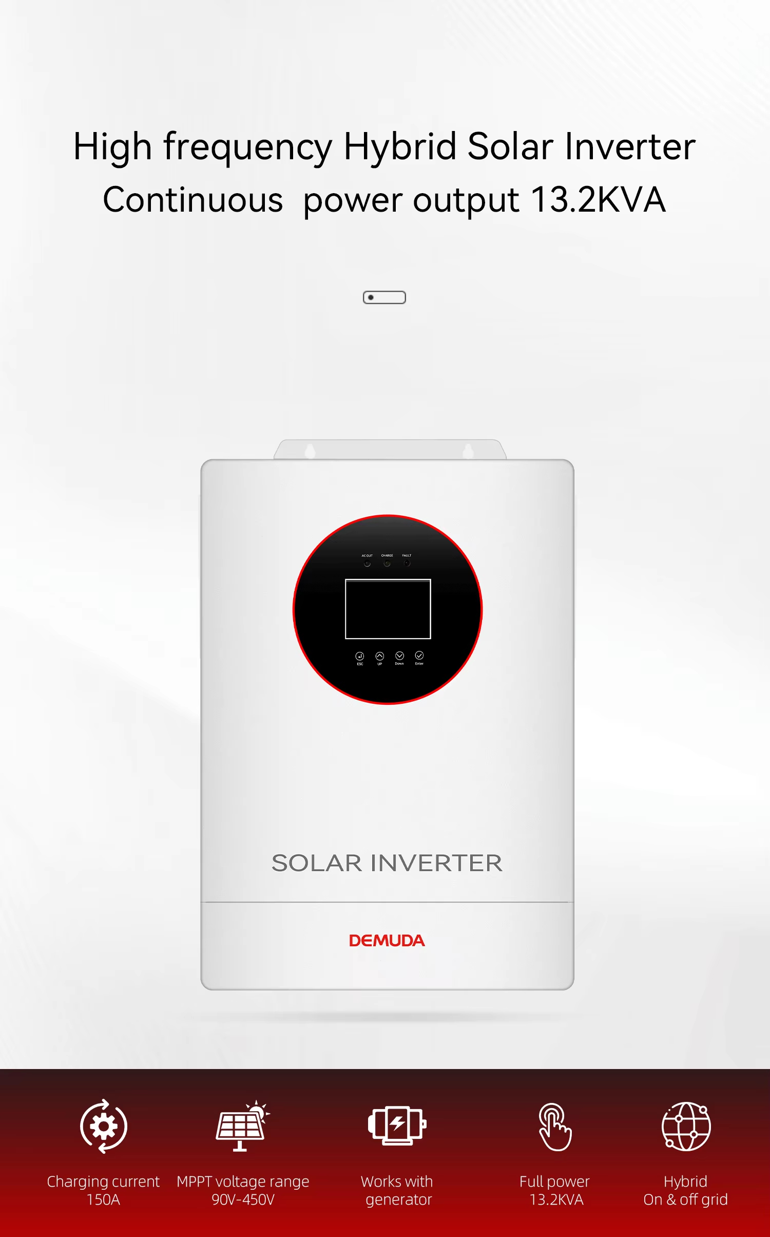 DEMUDA 13.2KW Smart 150A Dual Mppt Pure Sine Wave Hybrid Solar Inverter ...