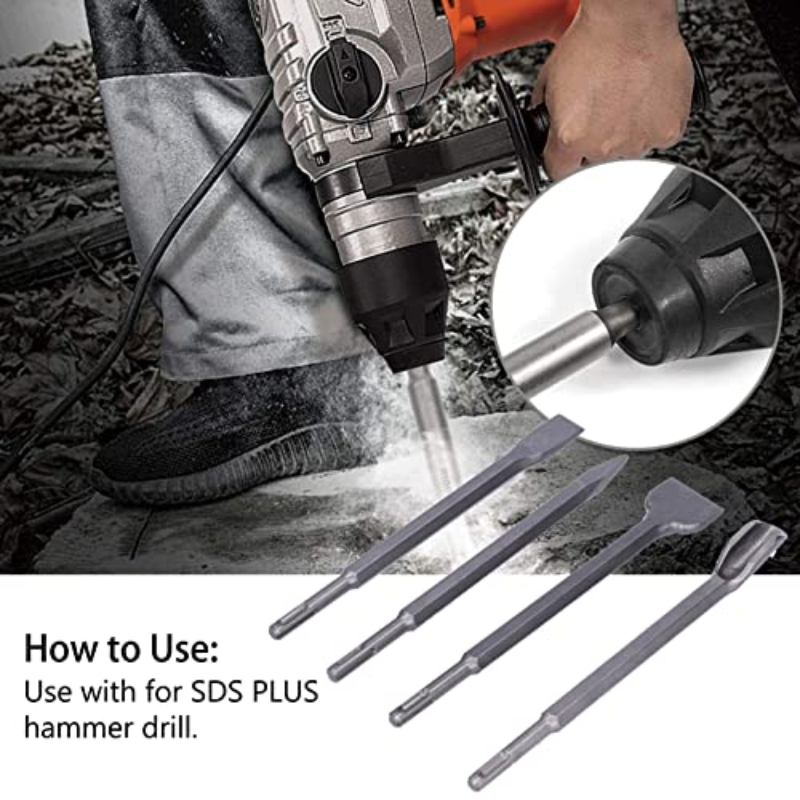 (COD)4pcs Rotary Hammer Drill Bit Set and Chisel Set Rotary Electric ...