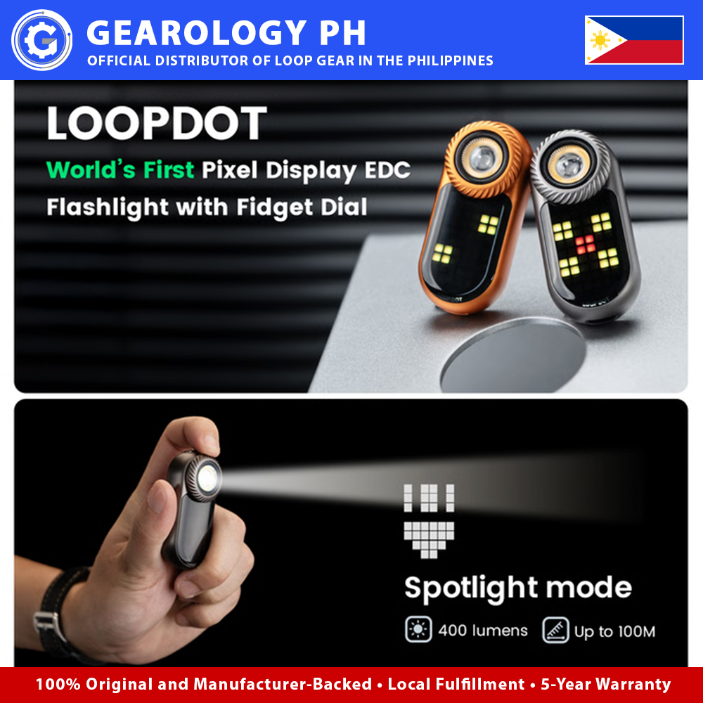 LOOP GEAR Loop Dot Aluminum EDC Flashlight 400lm Dual Beam RGB Display ...