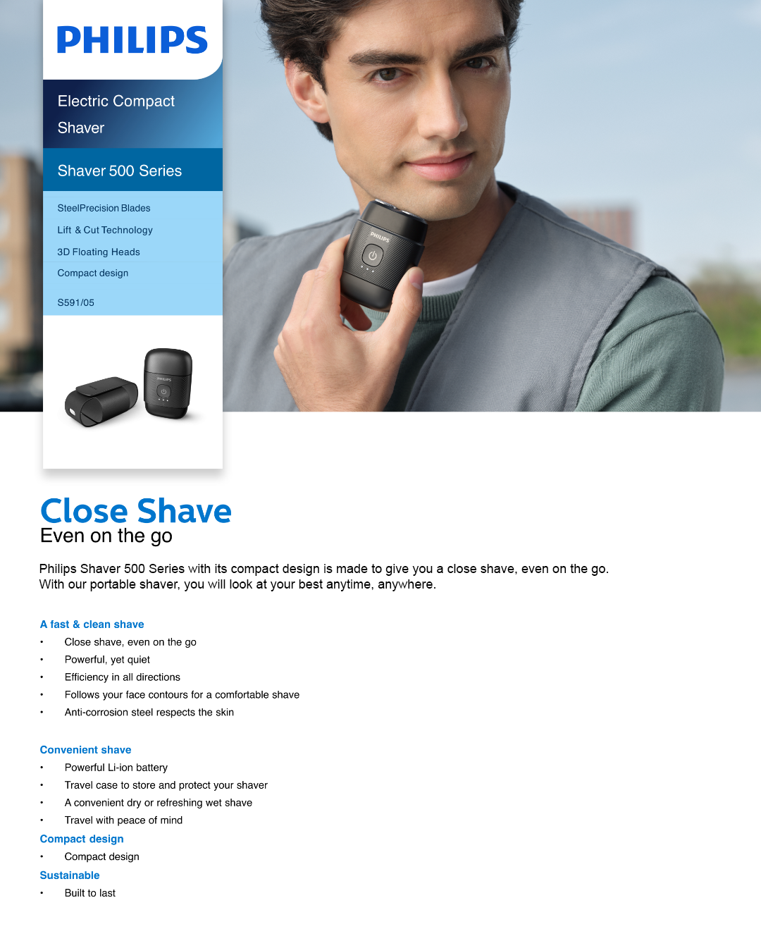 Philips Shaver 500 Series S591/05 (Electric Compact Shaver for Men ...