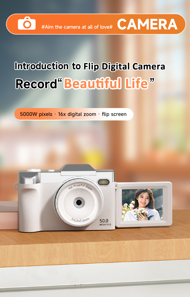 Digital Camera 5K HD 180° Side Flip Screen Selfie Built-in Flash 30X ...