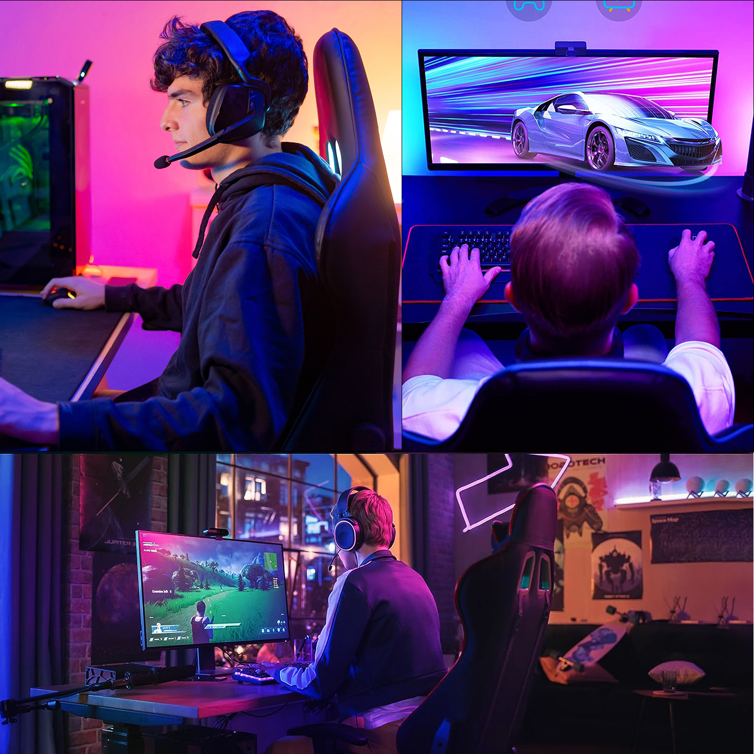 Massage Gaming Chair with Footrest Reclining Ergonomic High Back ...