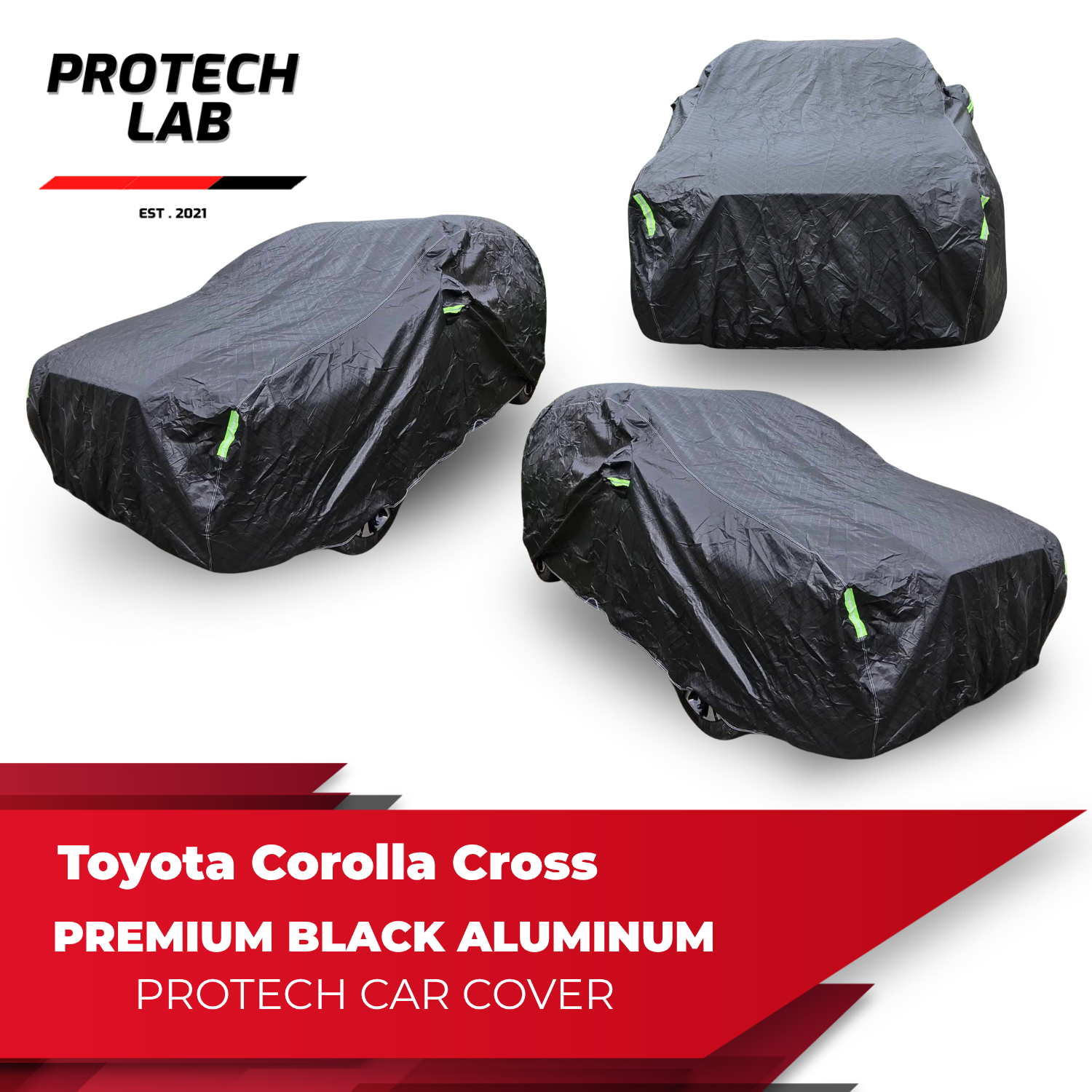 Toyota Corolla Cross Protech Lab - Premium 3-Layered All Weather BLACK Aluminum Car Cover ...