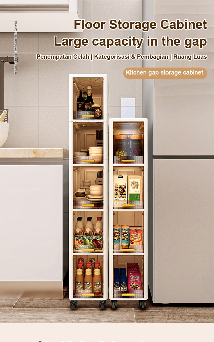 20cm Slim Plastic Gap Storage Cabinet With Wheels Drawers Bathroom Kitchen Pantry Organizer ...