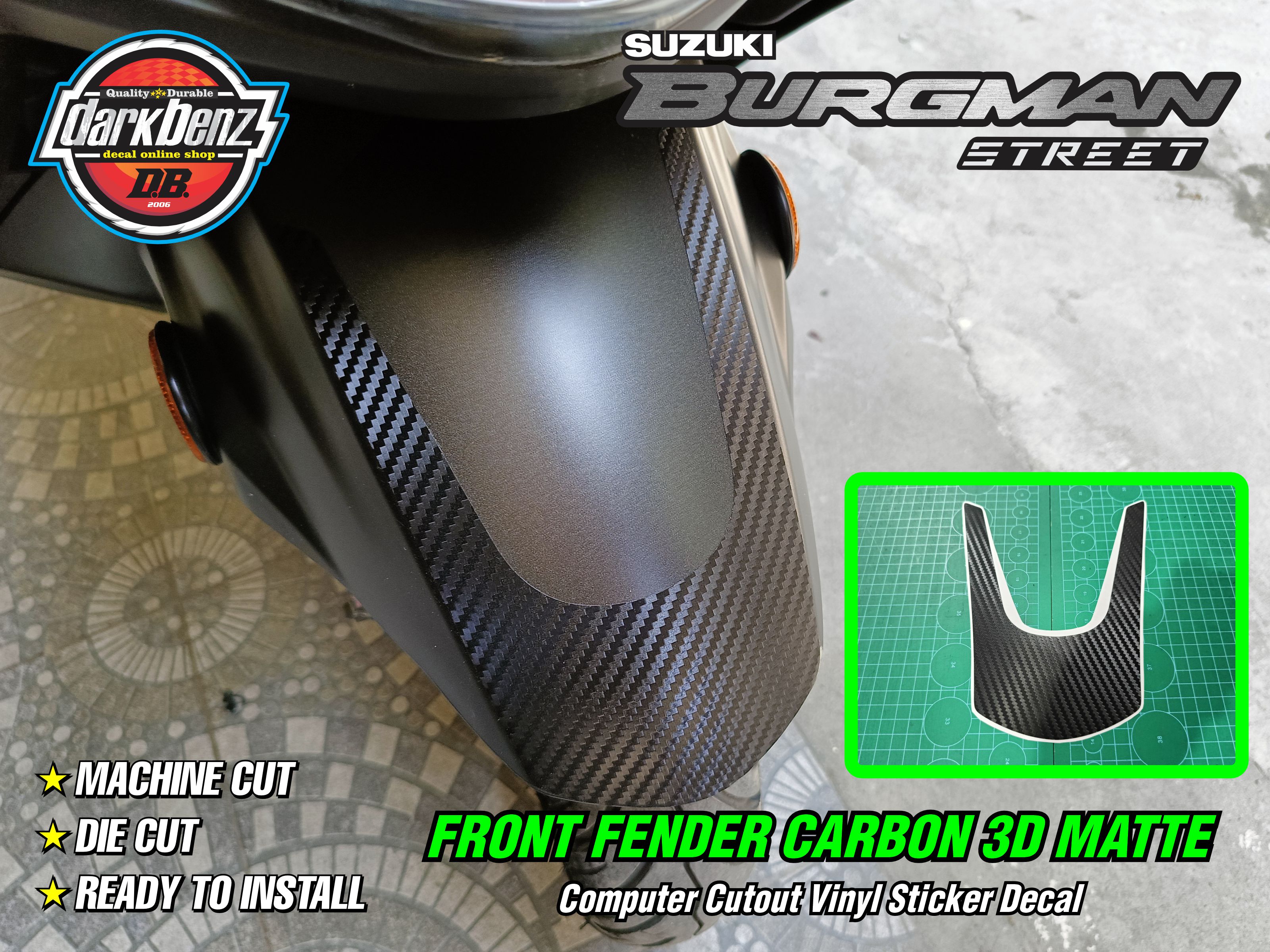 Suzuki Burgman Street & EX New Black 3D Matte Carbon Fiber Sticker ...